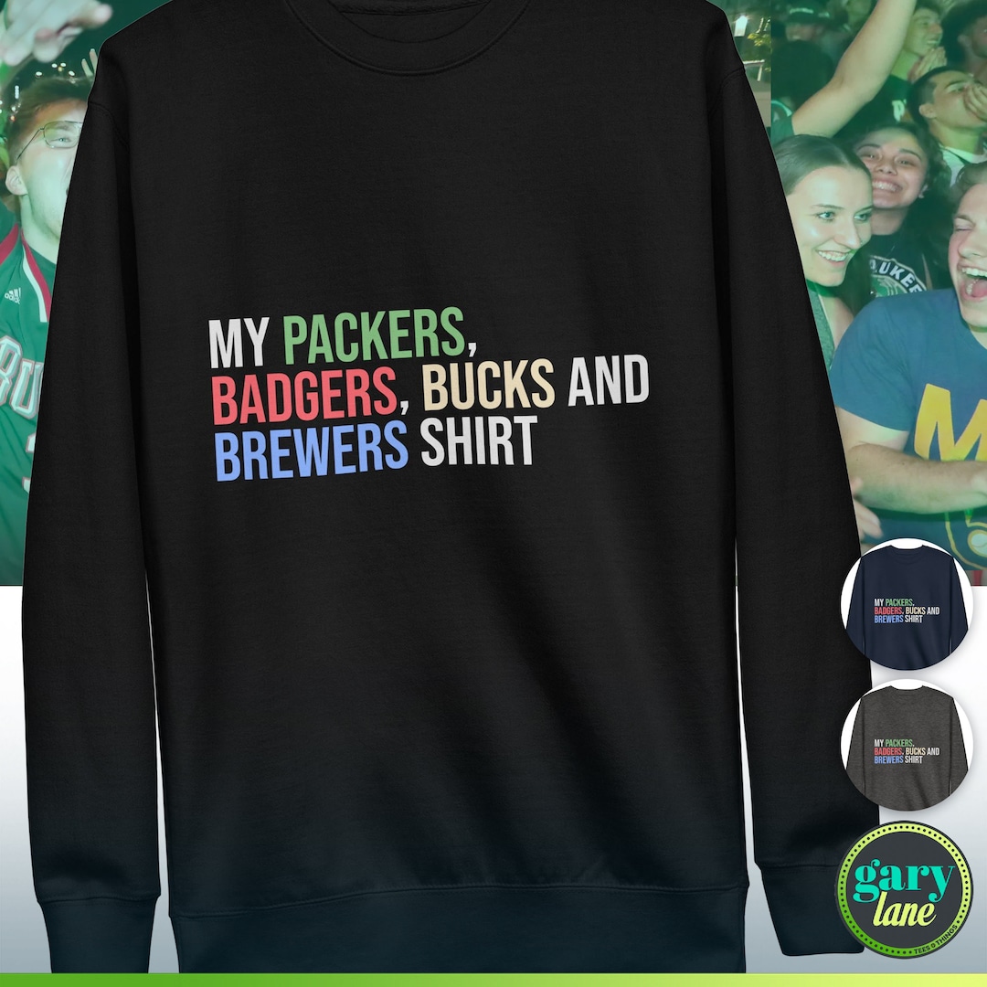 Green Bay Packers, Badgers, Milwaukee Bucks and Brewers Crew Neck ...