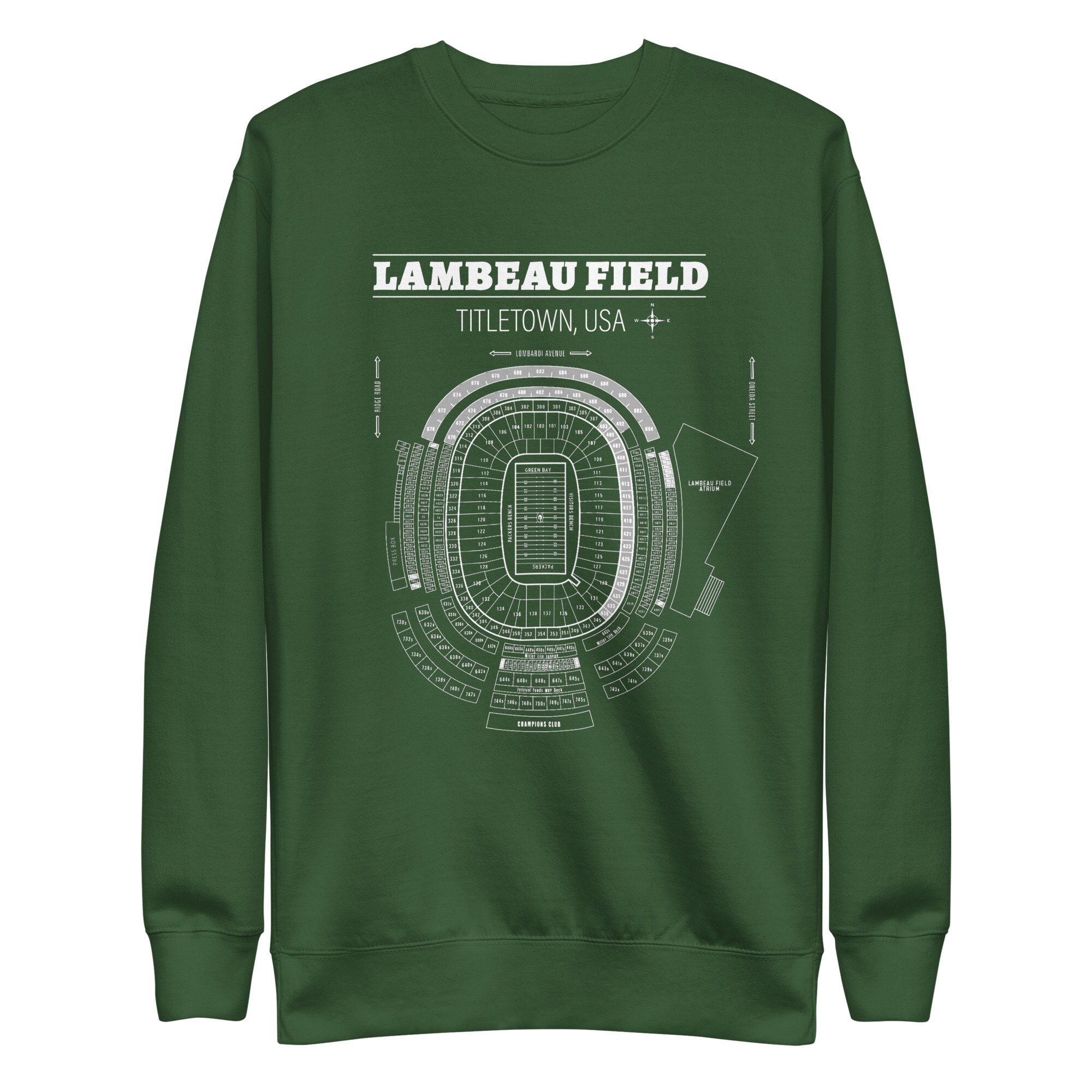 Green Bay Packer Lambeau Field Seating Chart Blueprint Crew Neck ...