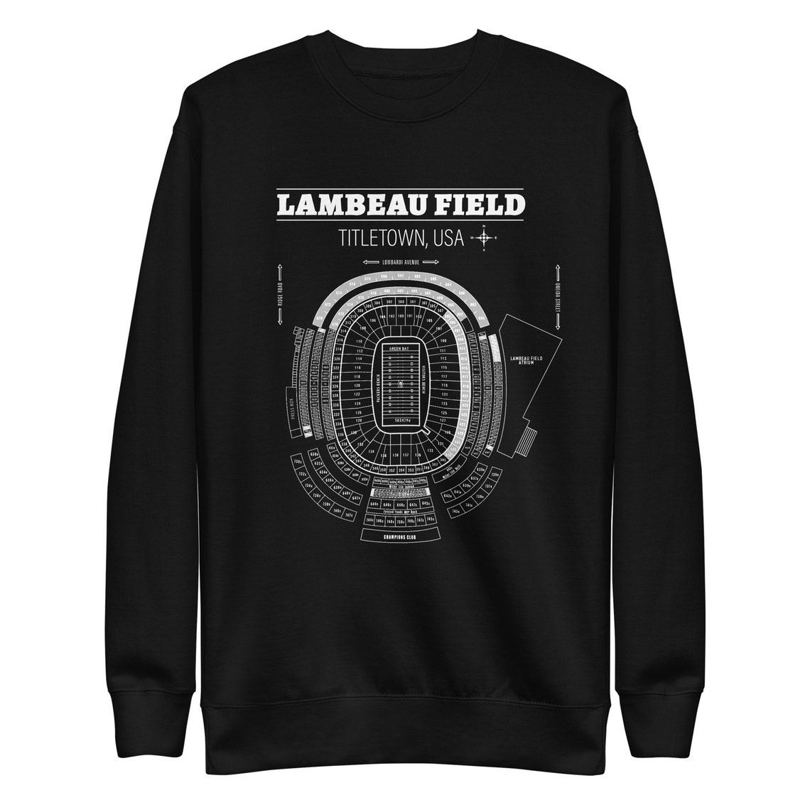Green Bay Packer Lambeau Field Seating Chart Blueprint Crew Neck ...
