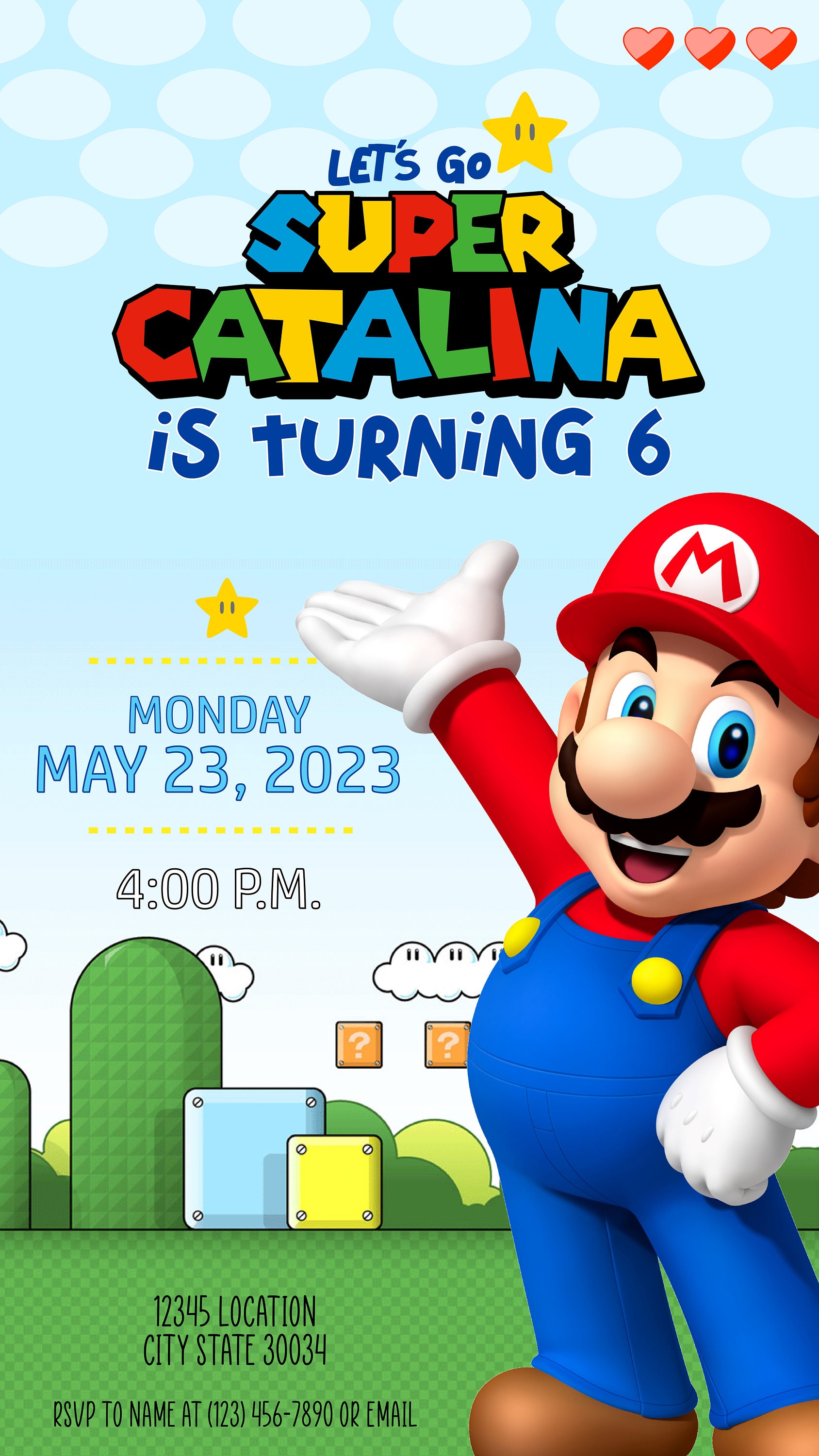 SUPER MARIO Personalized Birthday Invitation Party Invitation Digital ...