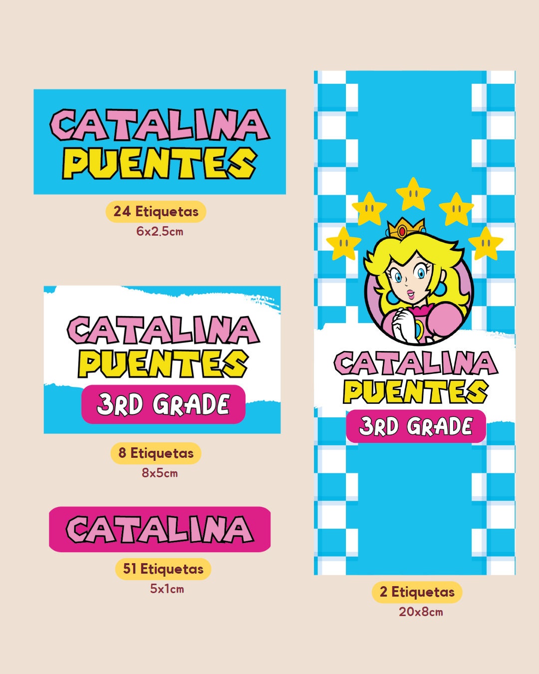 PRINCESS PEACH School Labels - Notebook Cover | Tags | Notebook Lining ...