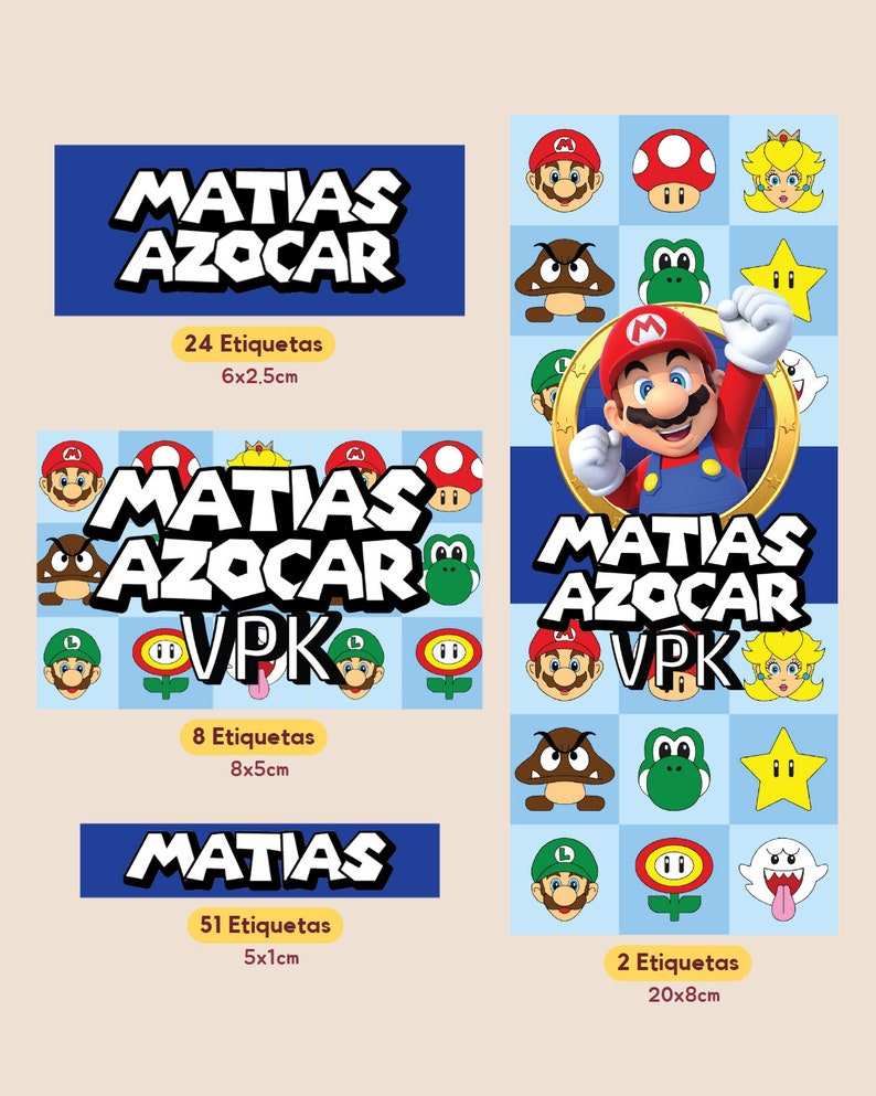 SUPER MARIO BROS School Labels Notebook Cover Tags - Etsy