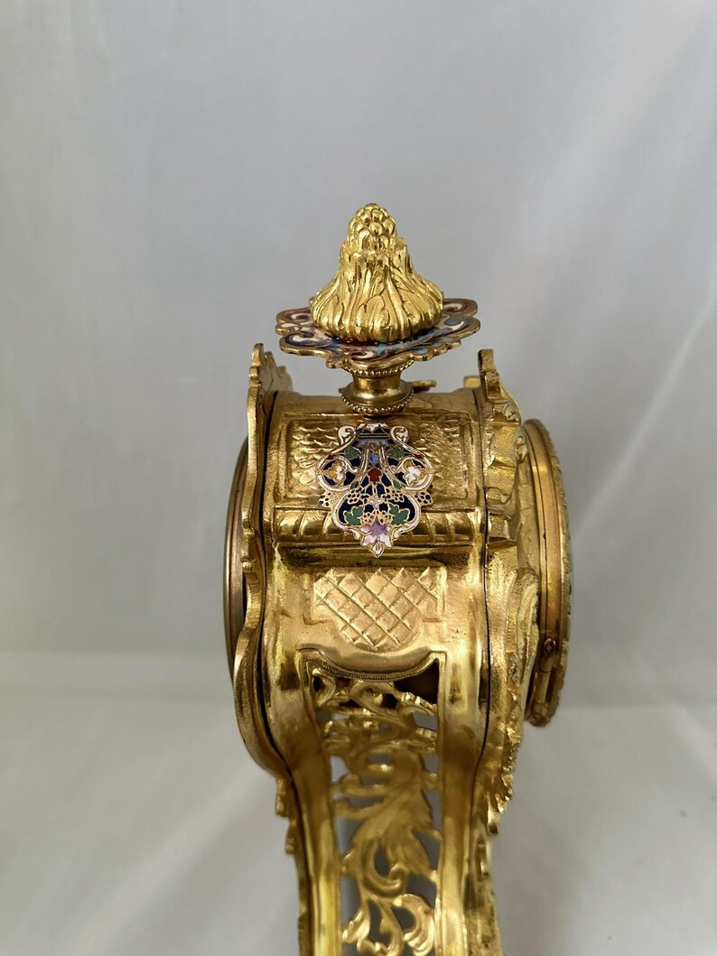 French Ormolu and Champleve Mantle Clock. Enamel Dial, Roman Numerals ...