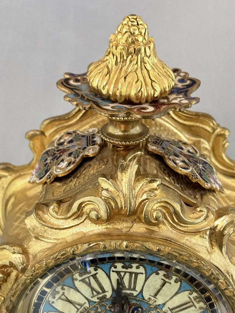 French Ormolu and Champleve Mantle Clock. Enamel Dial, Roman Numerals ...