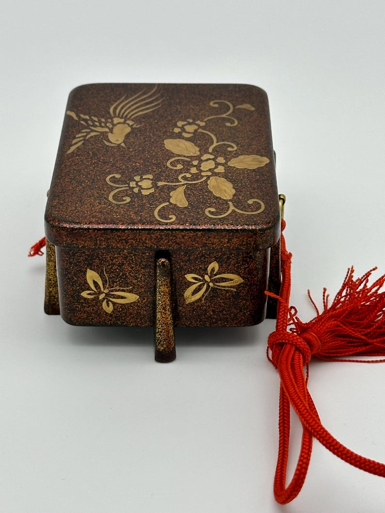 Small Japanese Lacquer Box. Bird, Flowers, and Butterflies. 20th ...