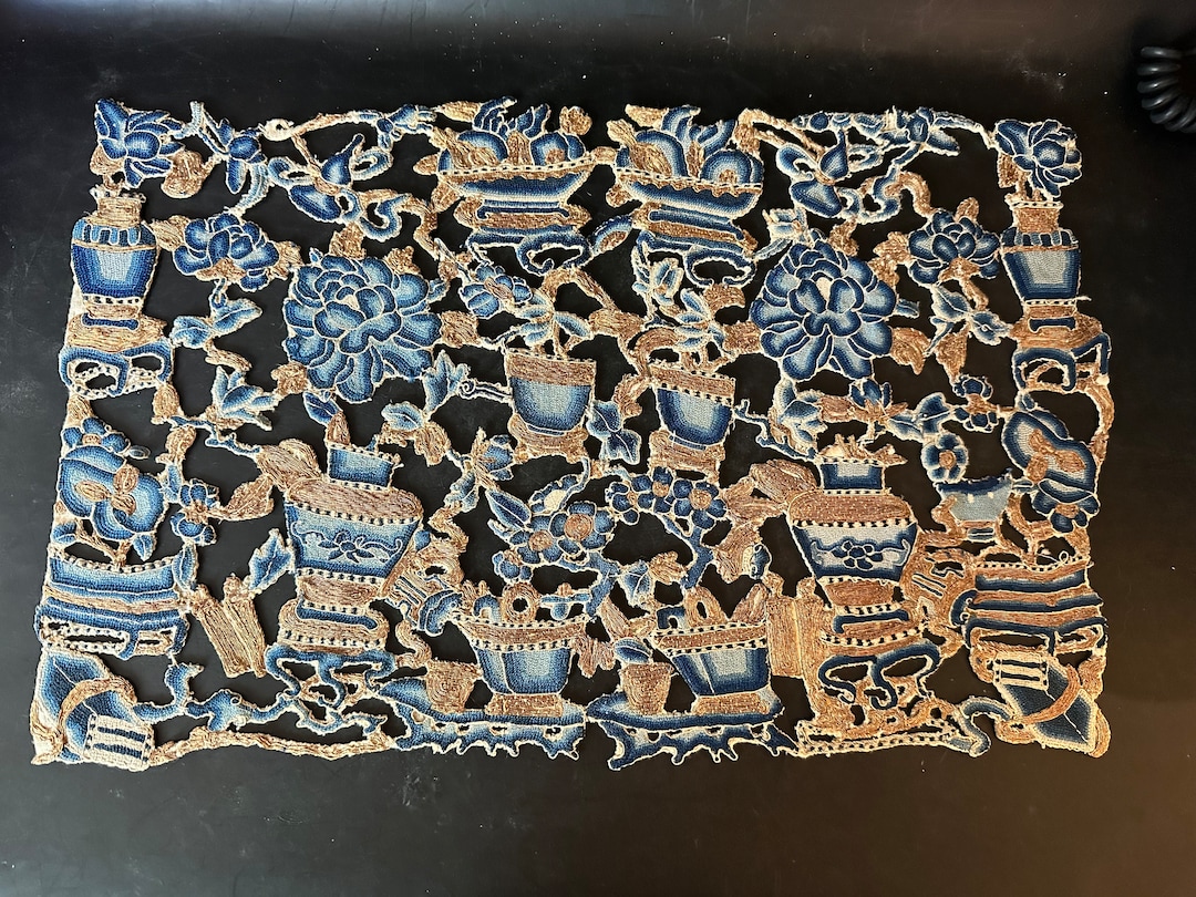 Chinese Embroidery. Blues and Gold. Forbidden Peking Stitch and Gold ...