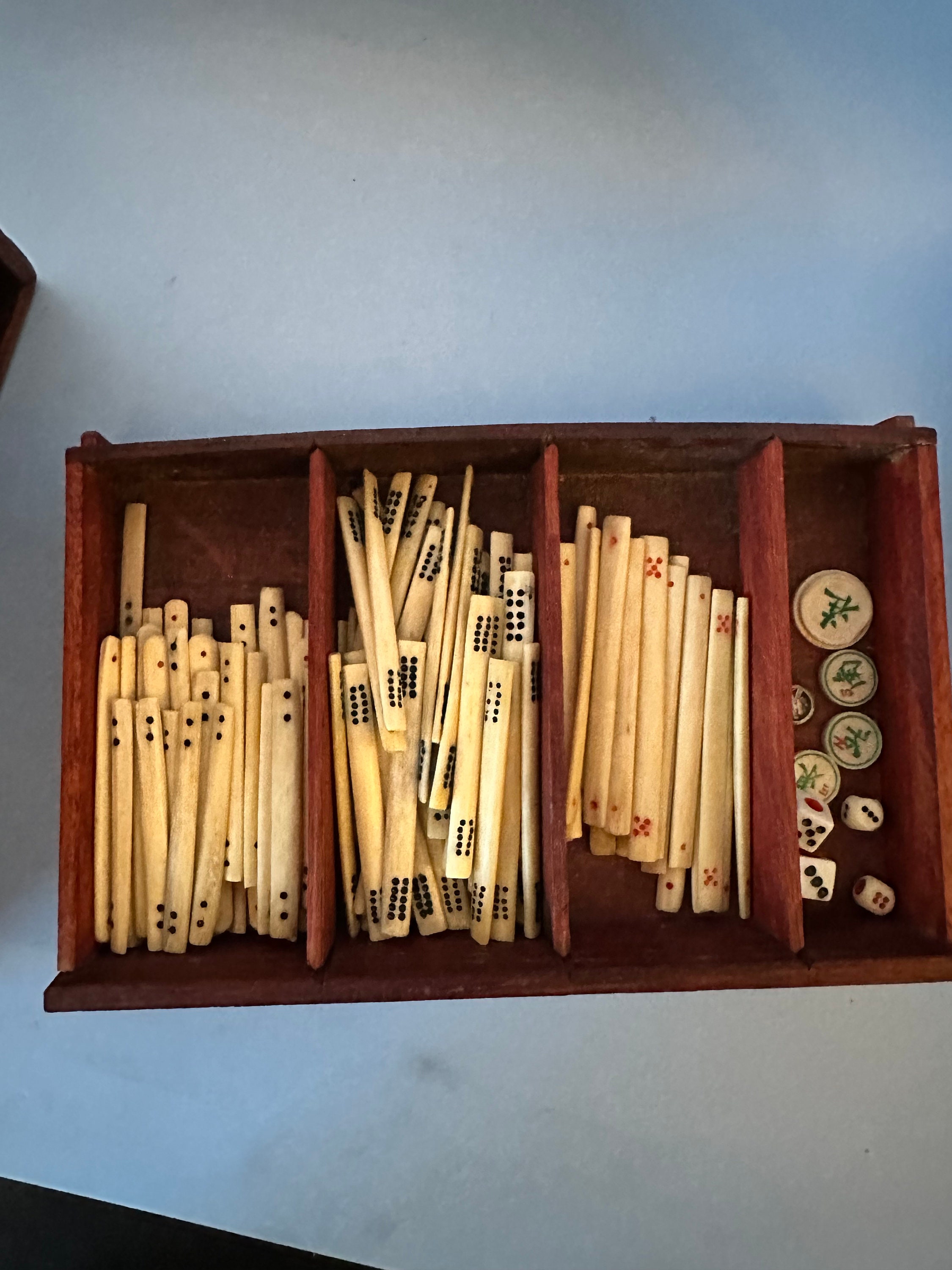 Chinese Mahjong Set. Wood Box With Pierced Brass Corners and Handles ...