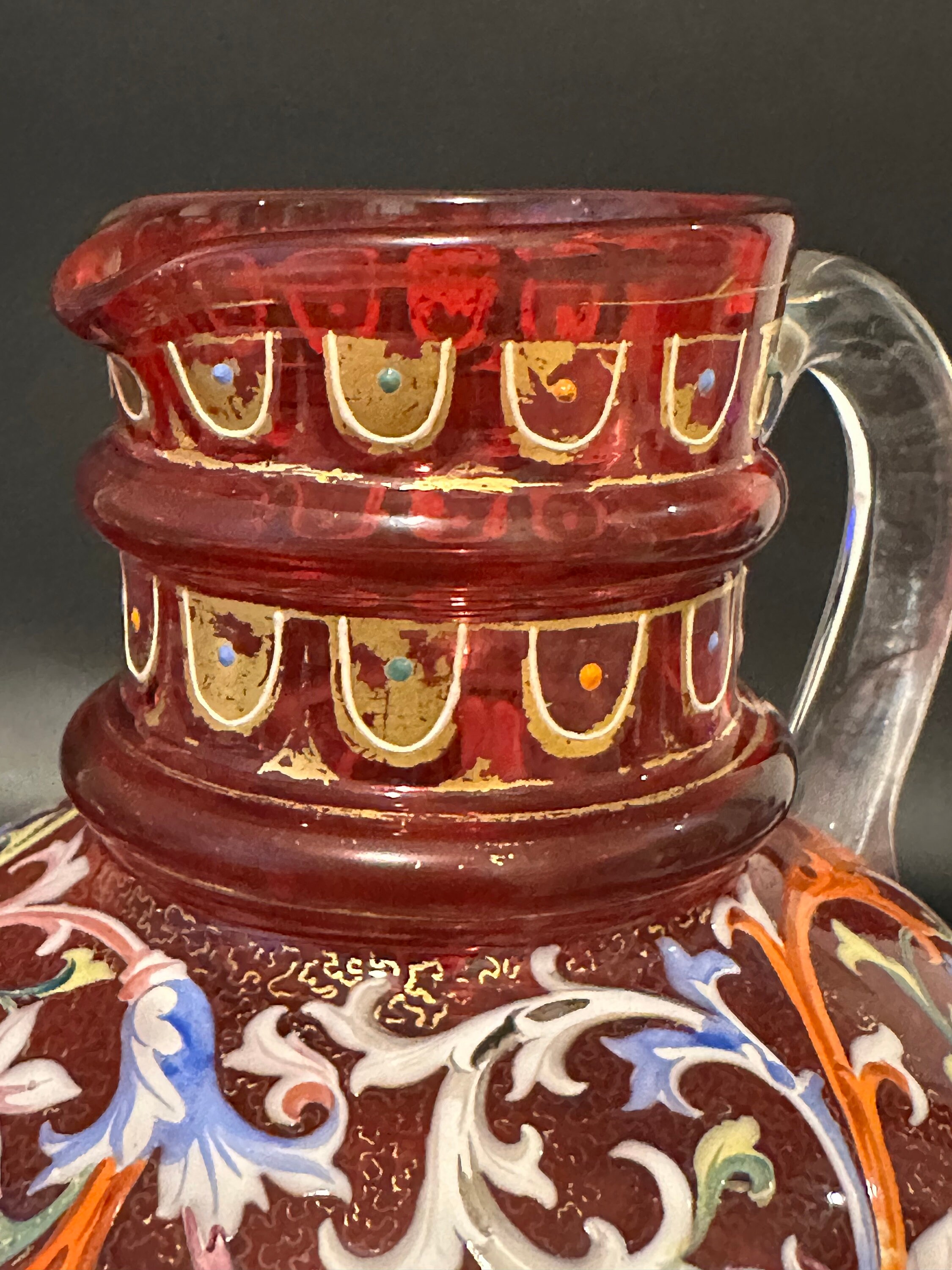 Moser Enameled Cranberry Glass Pitcher. Circa 1900. 6 1/4" H. - Etsy