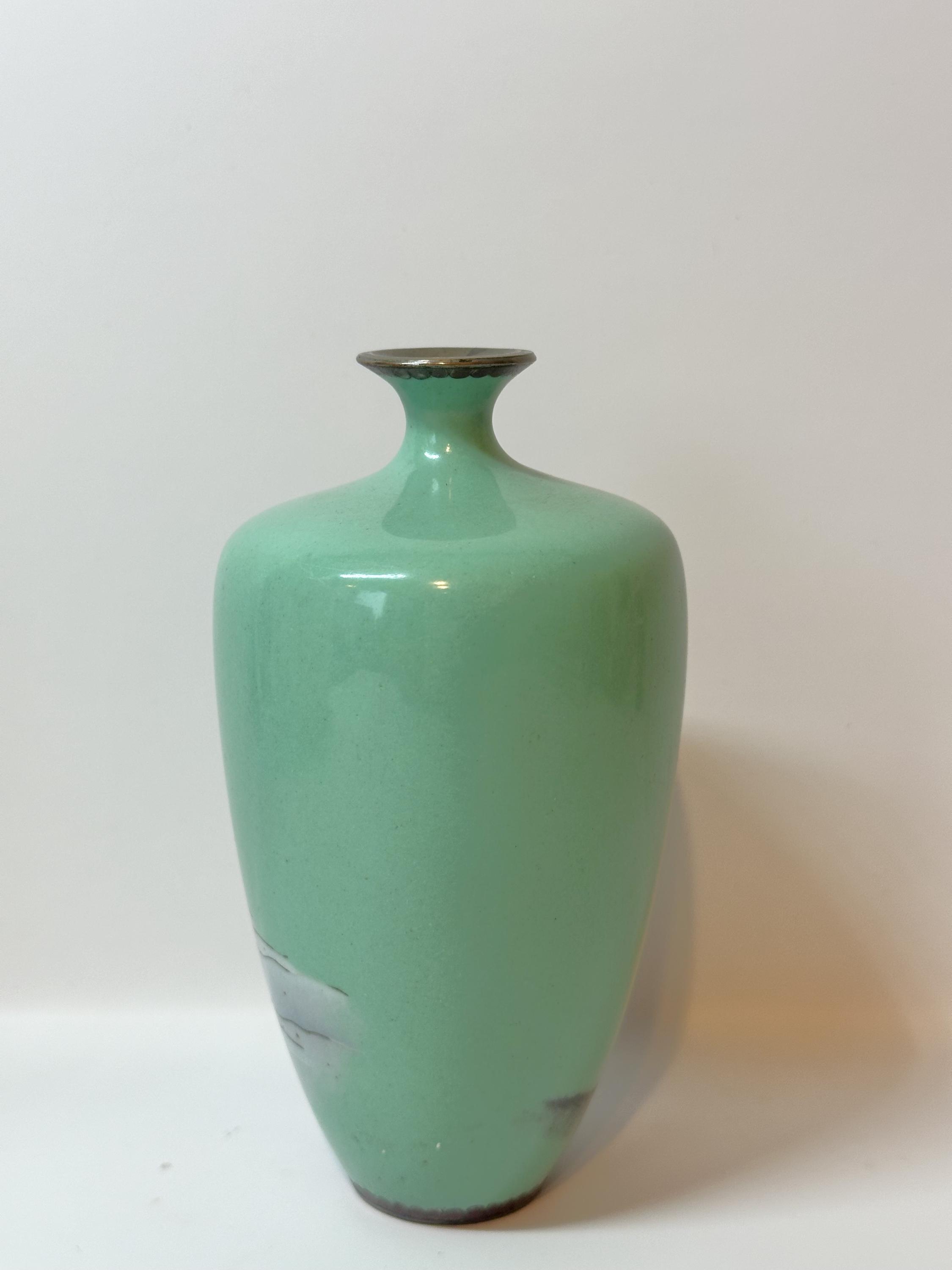 Japanese Cloisonne Vase. Goldfish, Pale Green Ground. Circa 1900. 4 3/4 ...