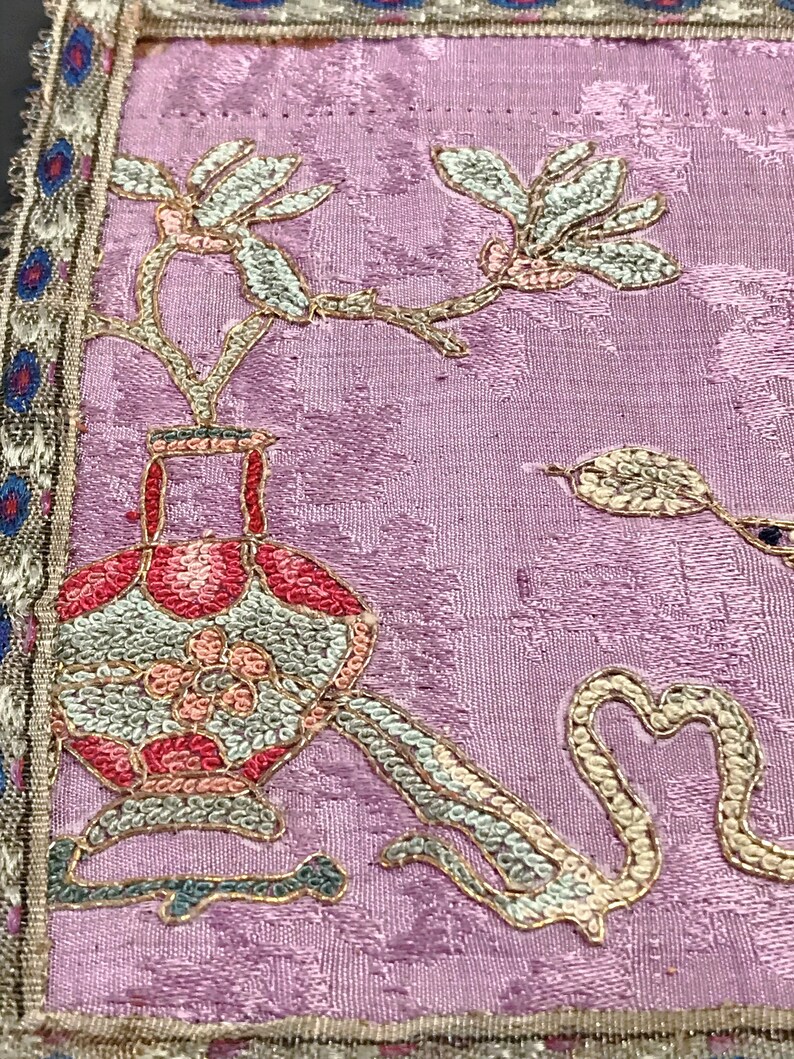 Two Chinese Embroideries With Peking Knot Forbidden Stitch. Qing. 4.75 ...