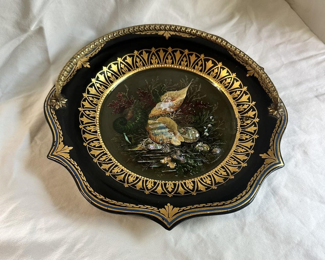 Russian Basket. Papier Mache Black and Gold With Mother of Pearl. 19th ...