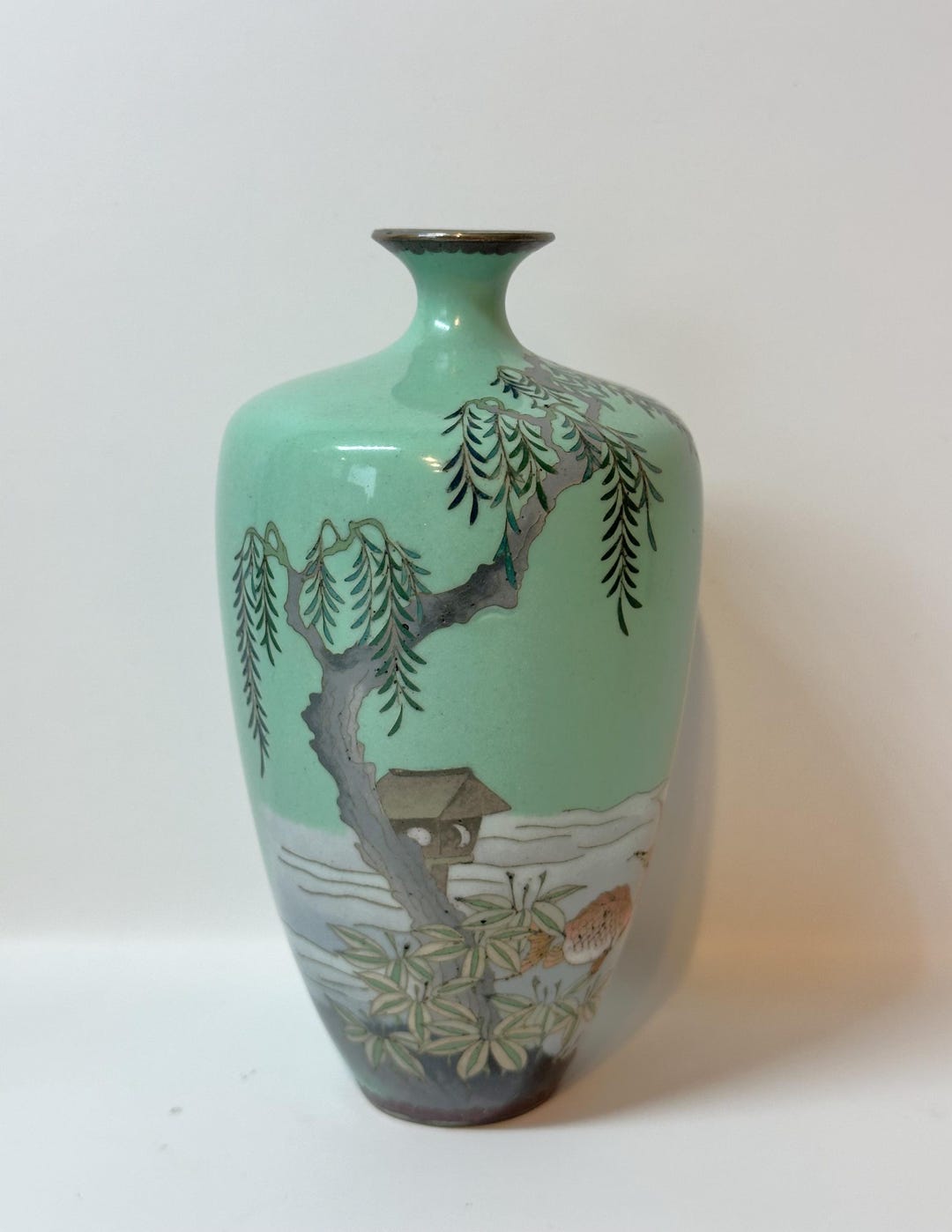 Japanese Cloisonne Vase. Goldfish, Pale Green Ground. Circa 1900. 4 3/4 ...