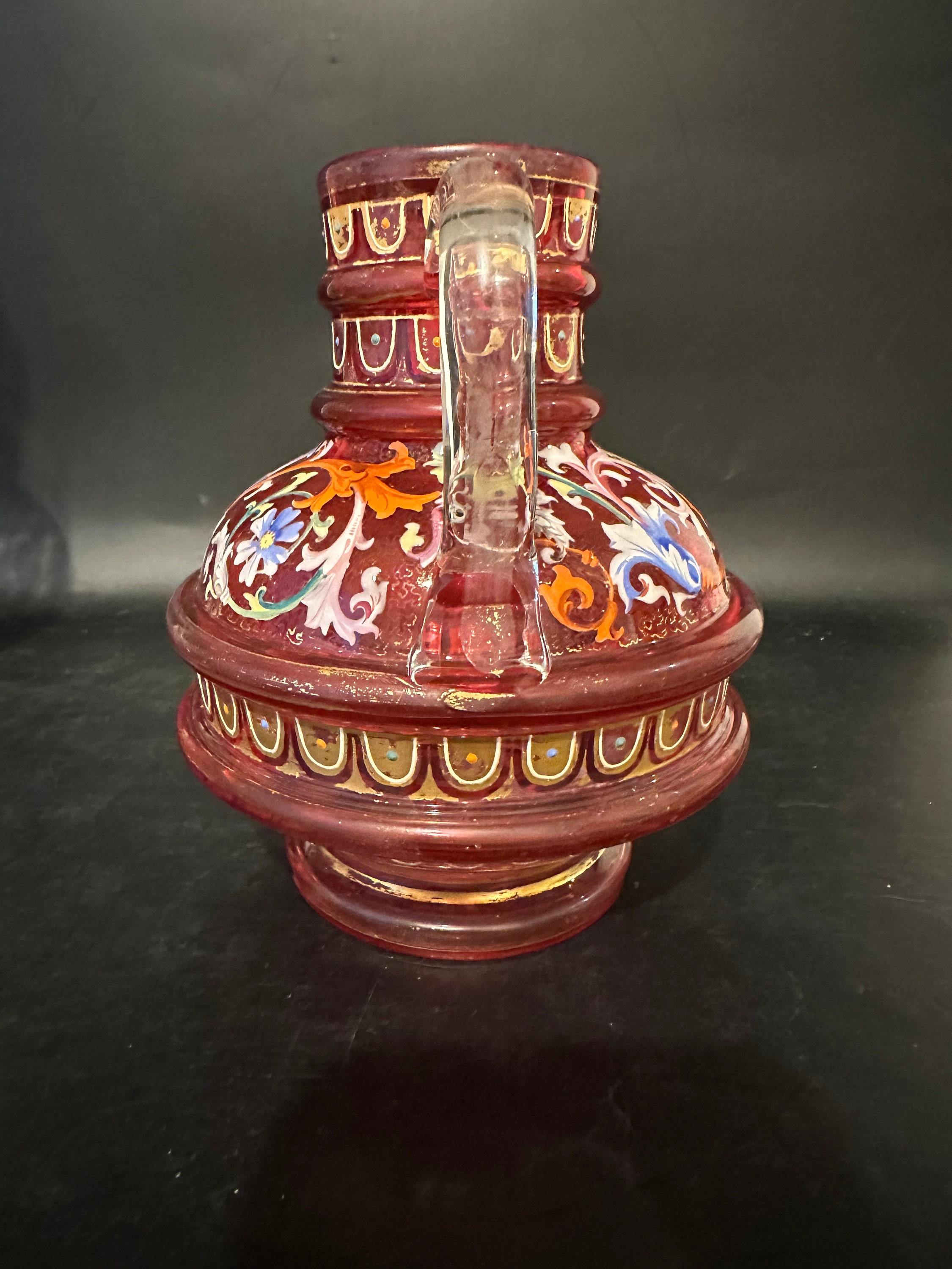 Moser Enameled Cranberry Glass Pitcher. Circa 1900. 6 1/4" H. - Etsy