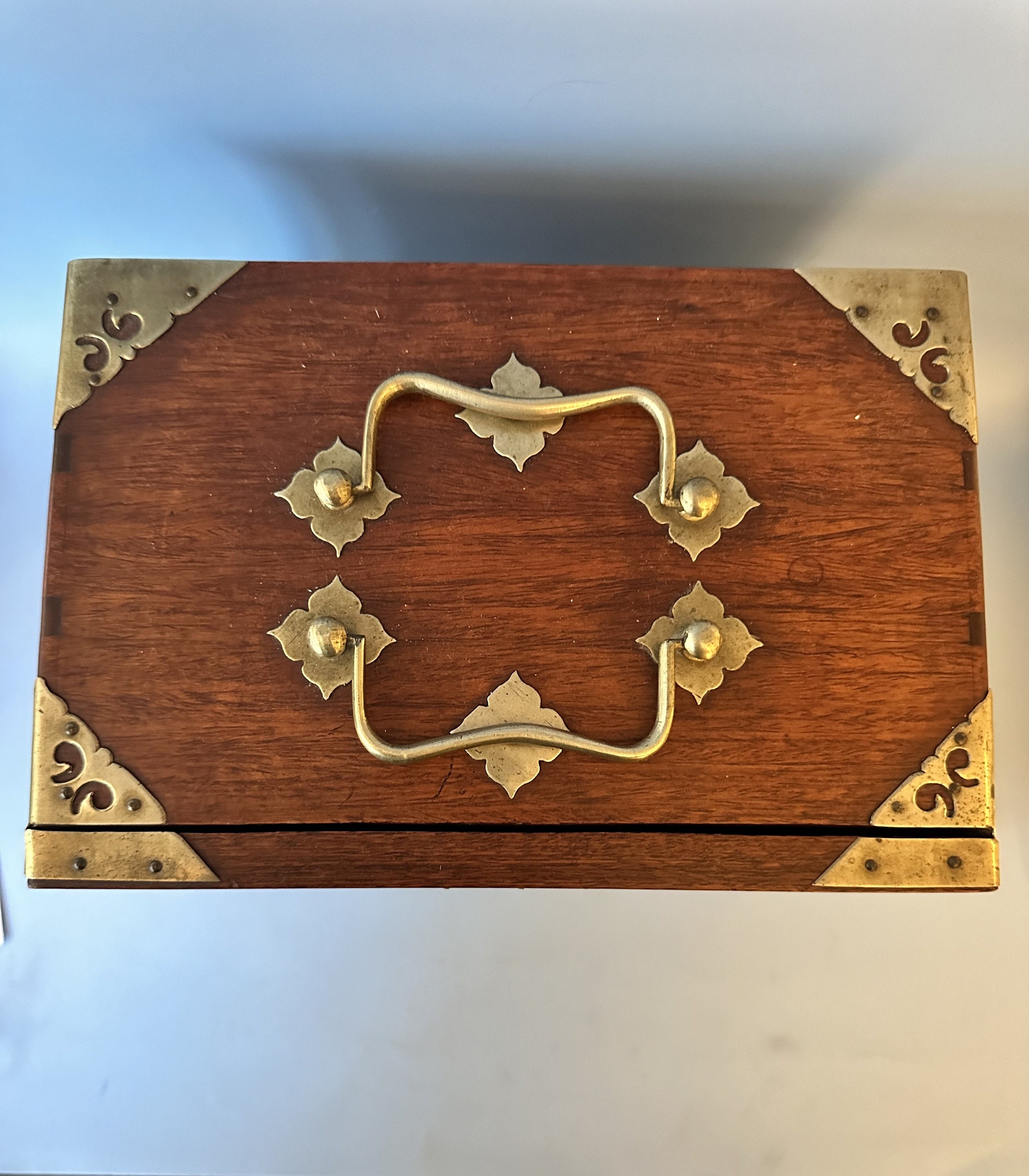 Chinese Mahjong Set. Wood Box With Pierced Brass Corners and Handles ...