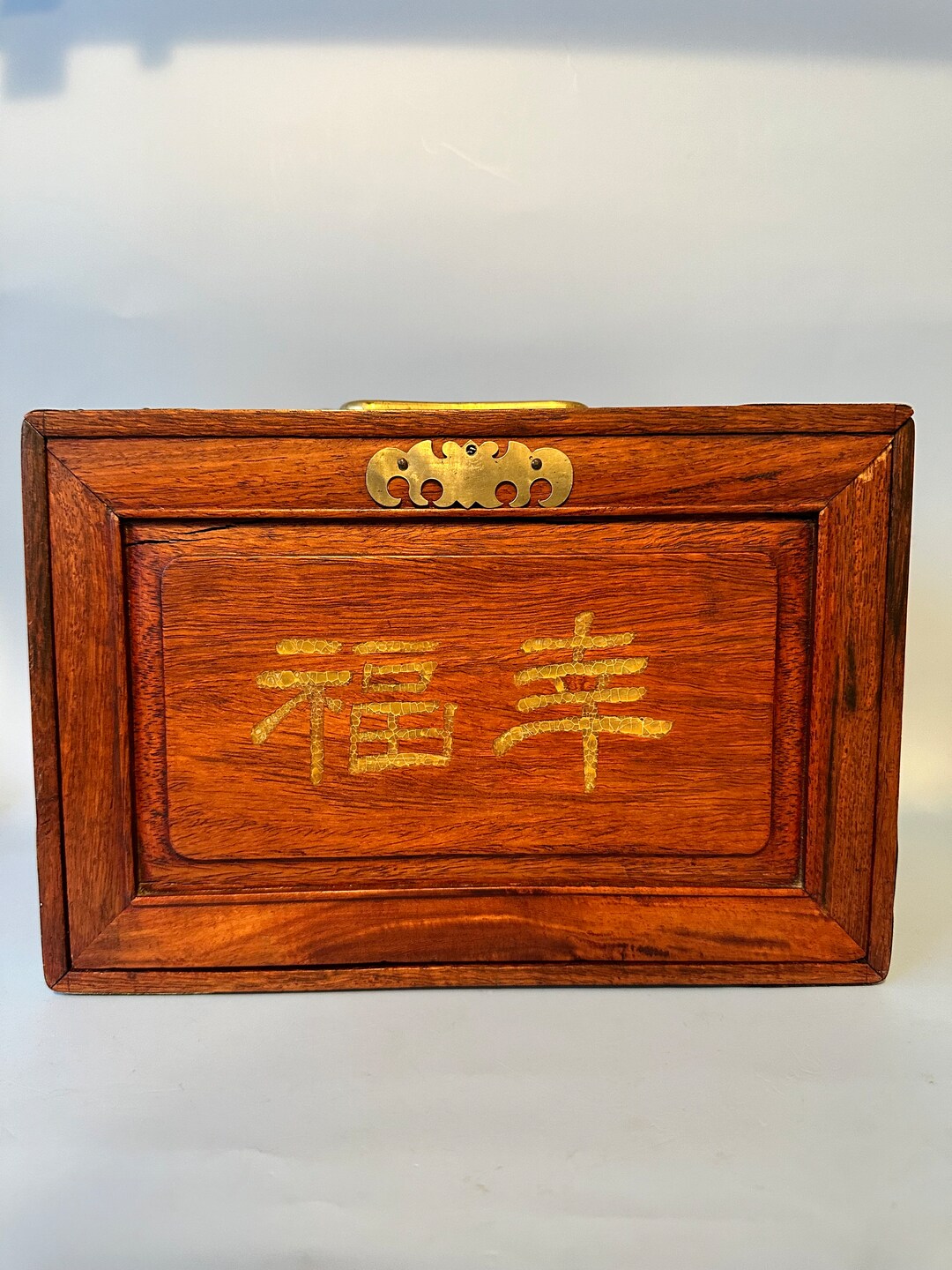 Chinese Mahjong Set. Wood Box With Pierced Brass Corners and Handles ...