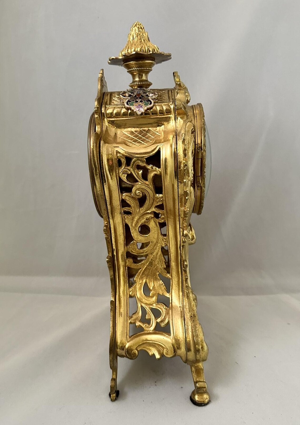 French Ormolu and Champleve Mantle Clock. Enamel Dial, Roman Numerals ...