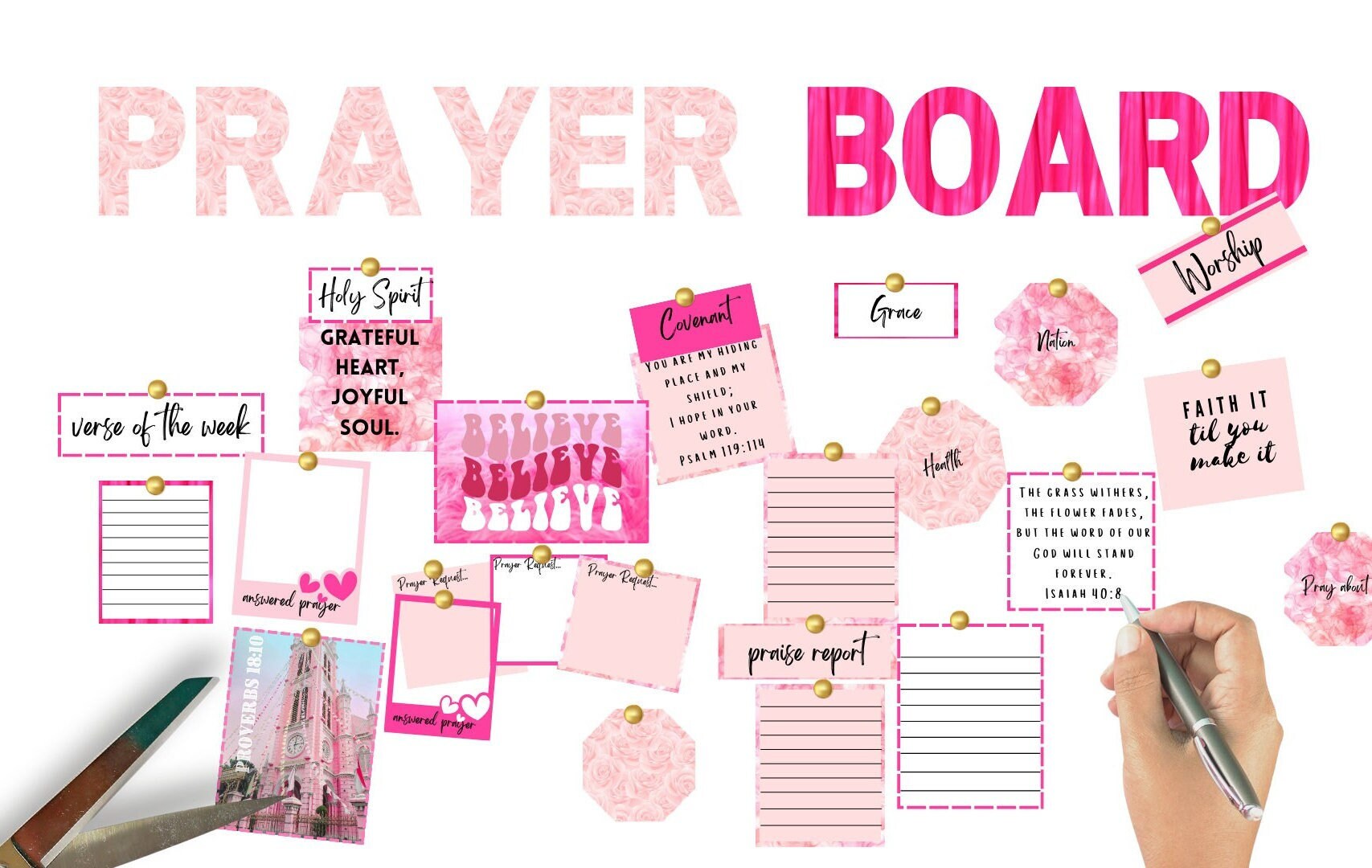 Hot Pink Prayer Board, Prayer Board Kit, Printable Prayer Board, Church ...