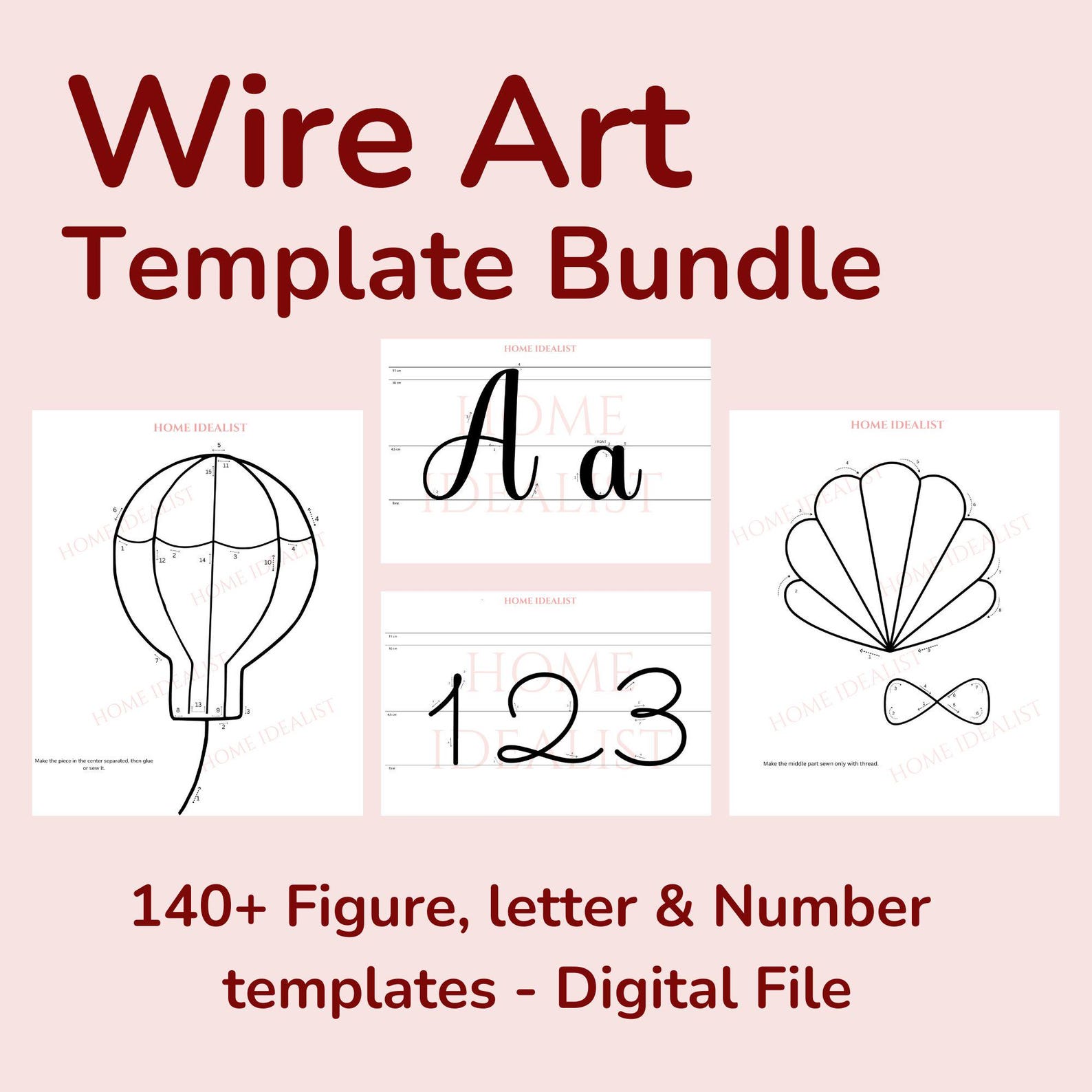 Knitted Wire Art Template Bundle Uppercase & Lowercase Letters and 140 ...