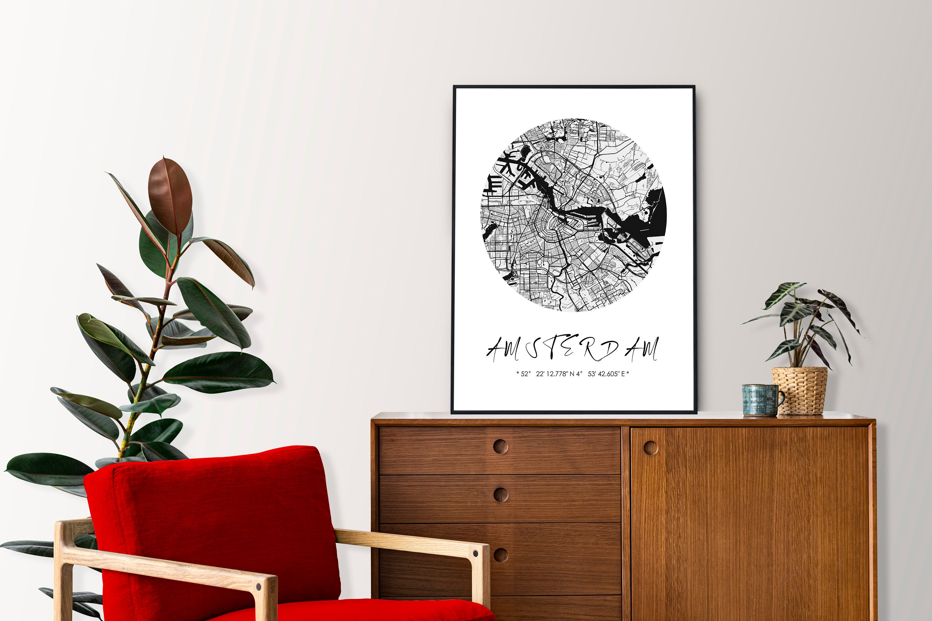 Amsterdam City Map With Coordinates, Poster, Postcard, Hometown, City ...