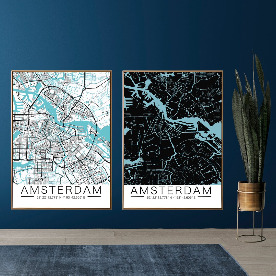 Amsterdam City Map With Coordinates, Personalized, Poster, Postcard ...