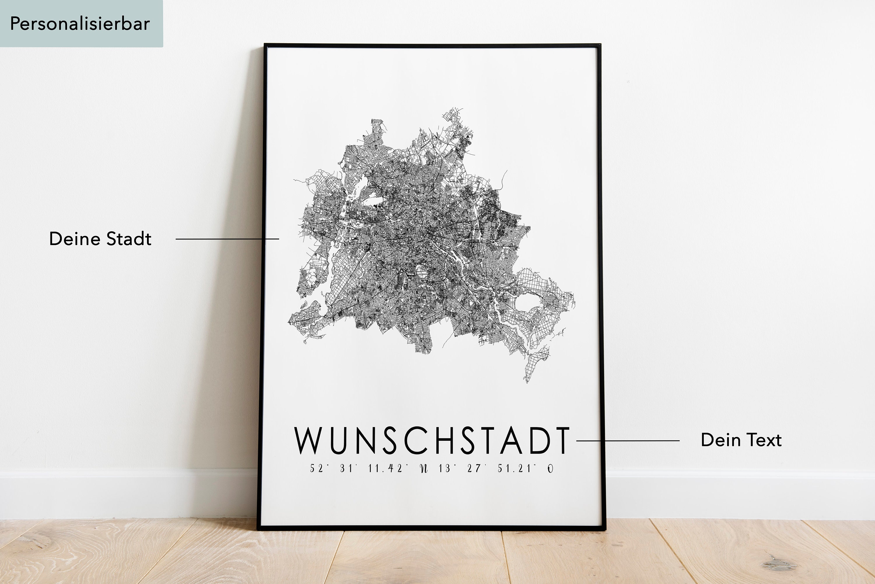 Stadtplan mit Koordinaten,Personalisiert, Poster, Heimatstadt ...