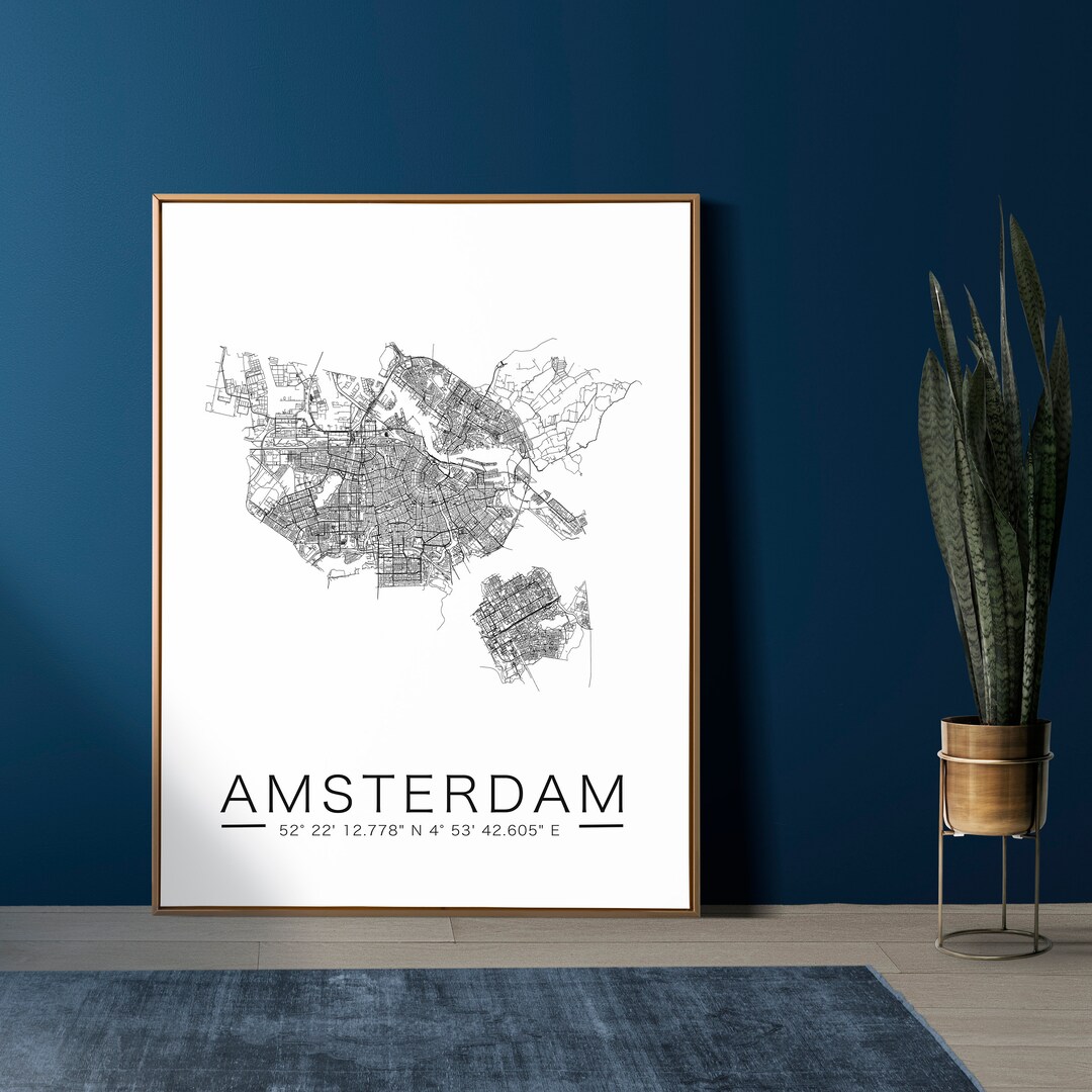 Amsterdam City Map With Coordinates, Poster, Postcard, Hometown, City ...