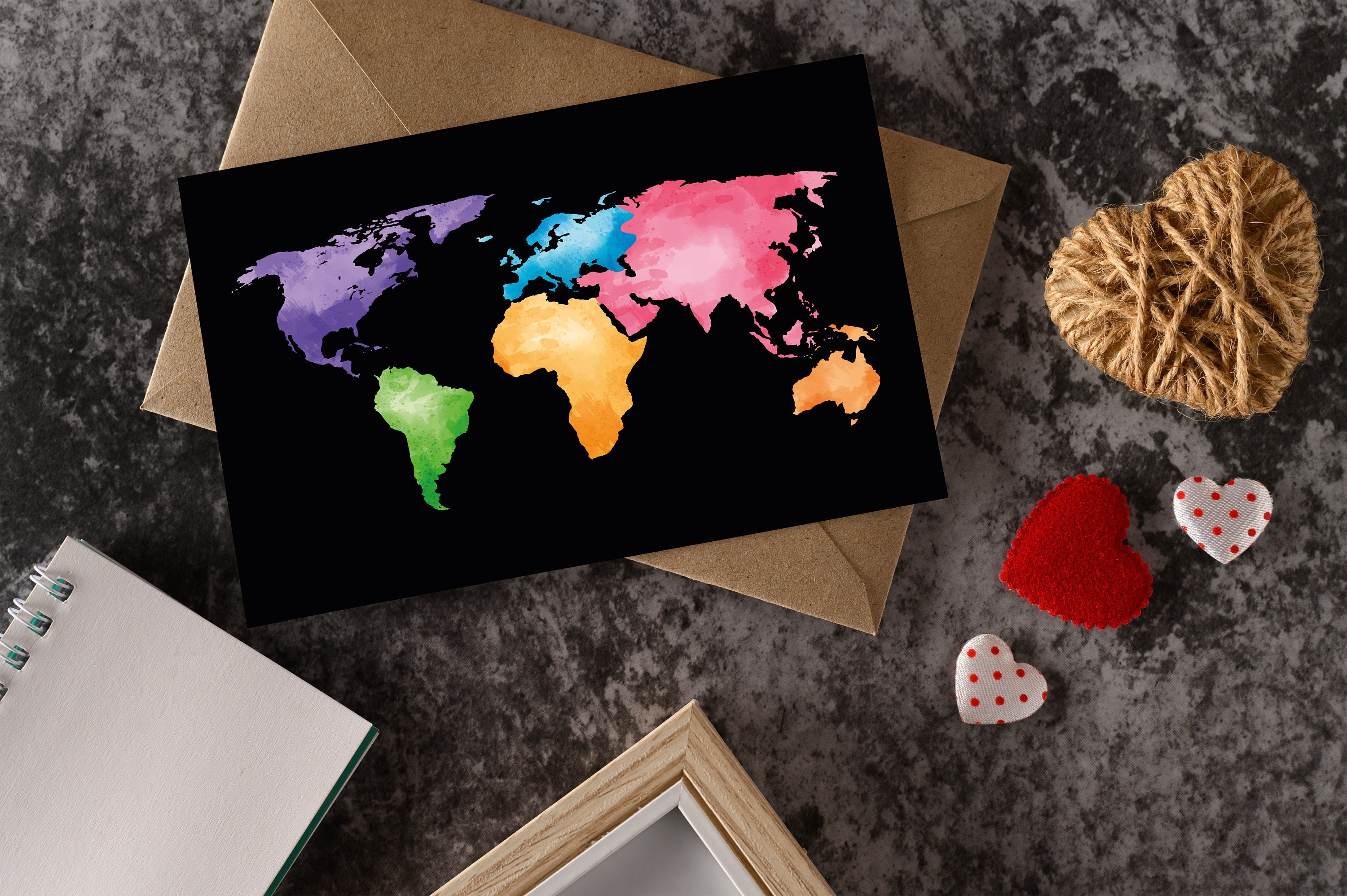 World Map Postcard, Poster, Gift, Wall Decoration, Office, Love ...