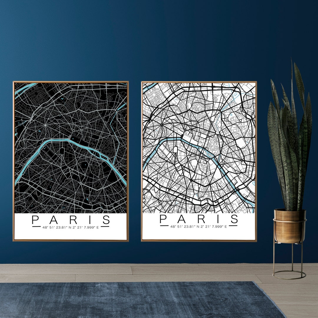 Paris City Map With Coordinates, Personalized, Poster, Postcard ...