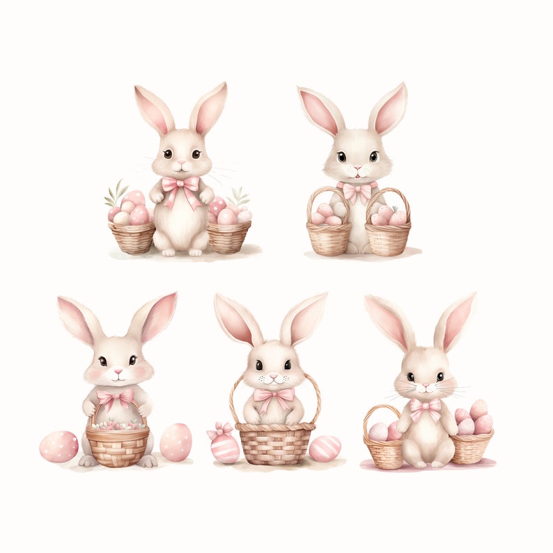 Easter Bunny Cliparts, Easter Eggs Clipart, Watercolor Easter Cliparts ...
