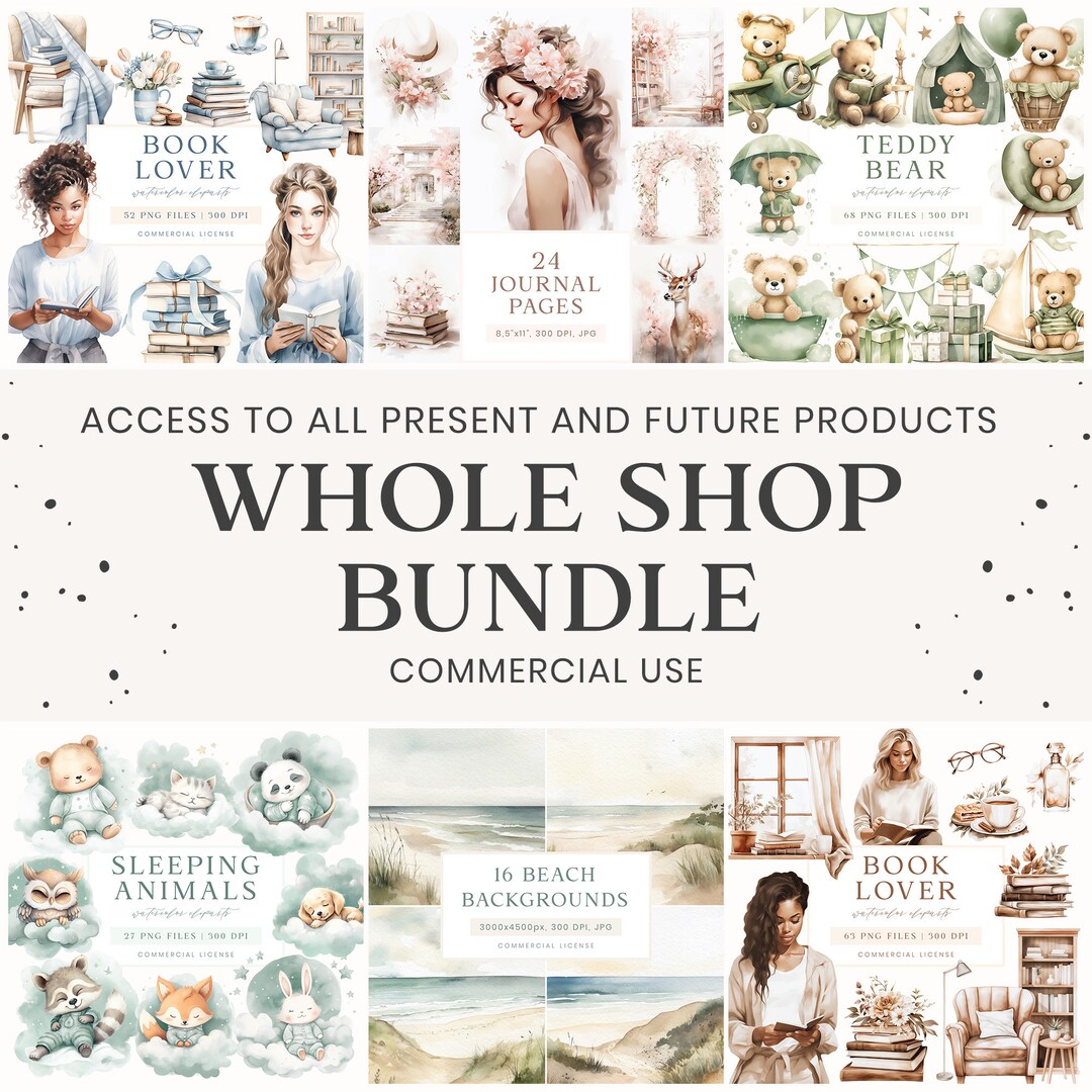 Whole Shop Bundle Commercial Use, Entire Etsy Shop, PNG Watercolor ...