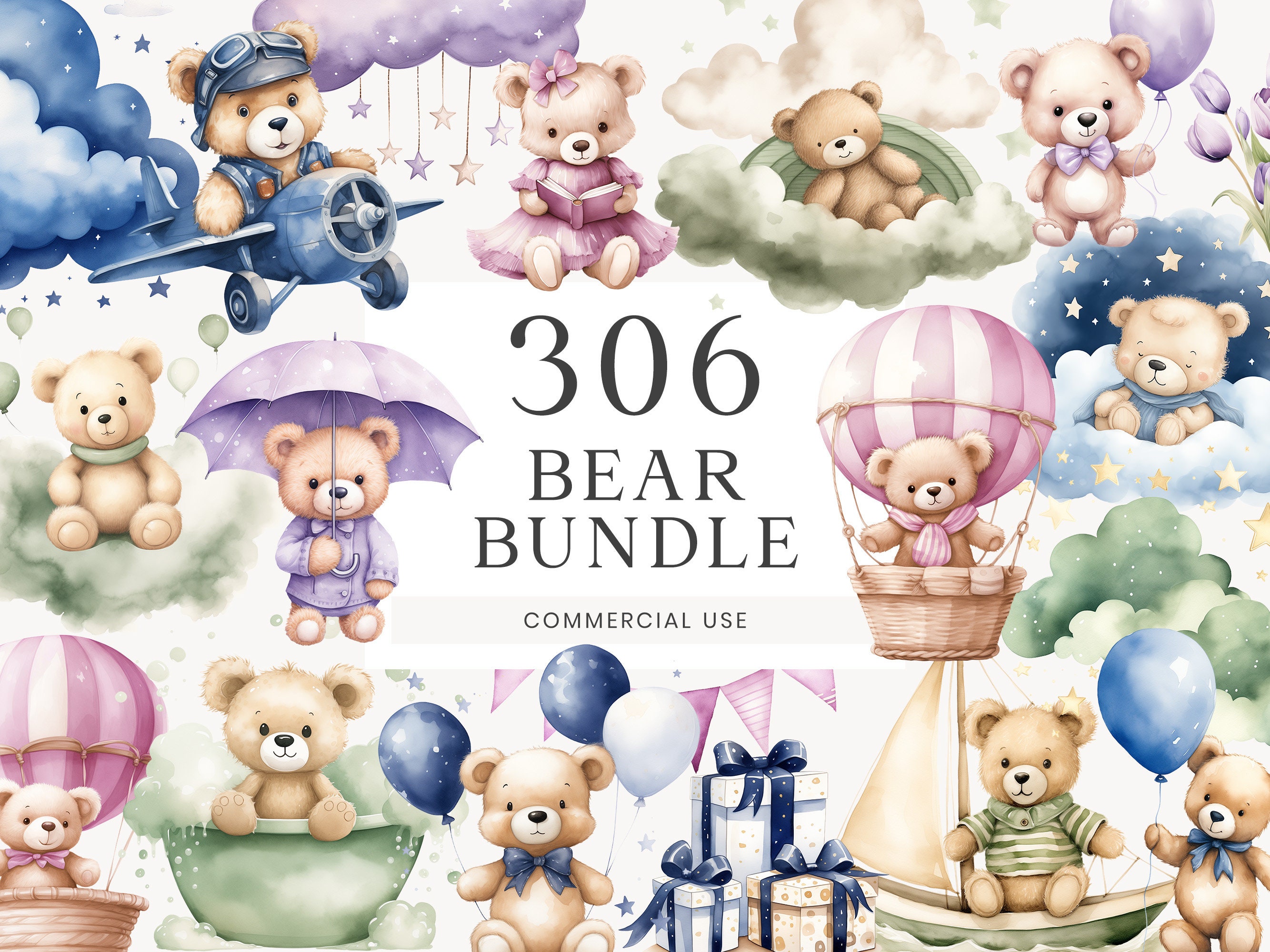 Teddy Bear Clipart Bundle, Baby Birthday Clipart, Baby Shower ...