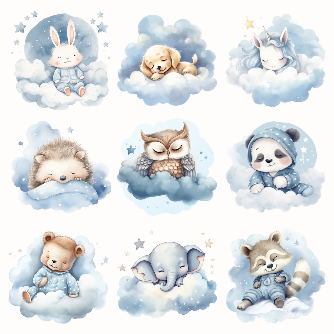 Sleeping Animals Clipart, Watercolor Sleepy Animals, Nursery Art, Baby ...