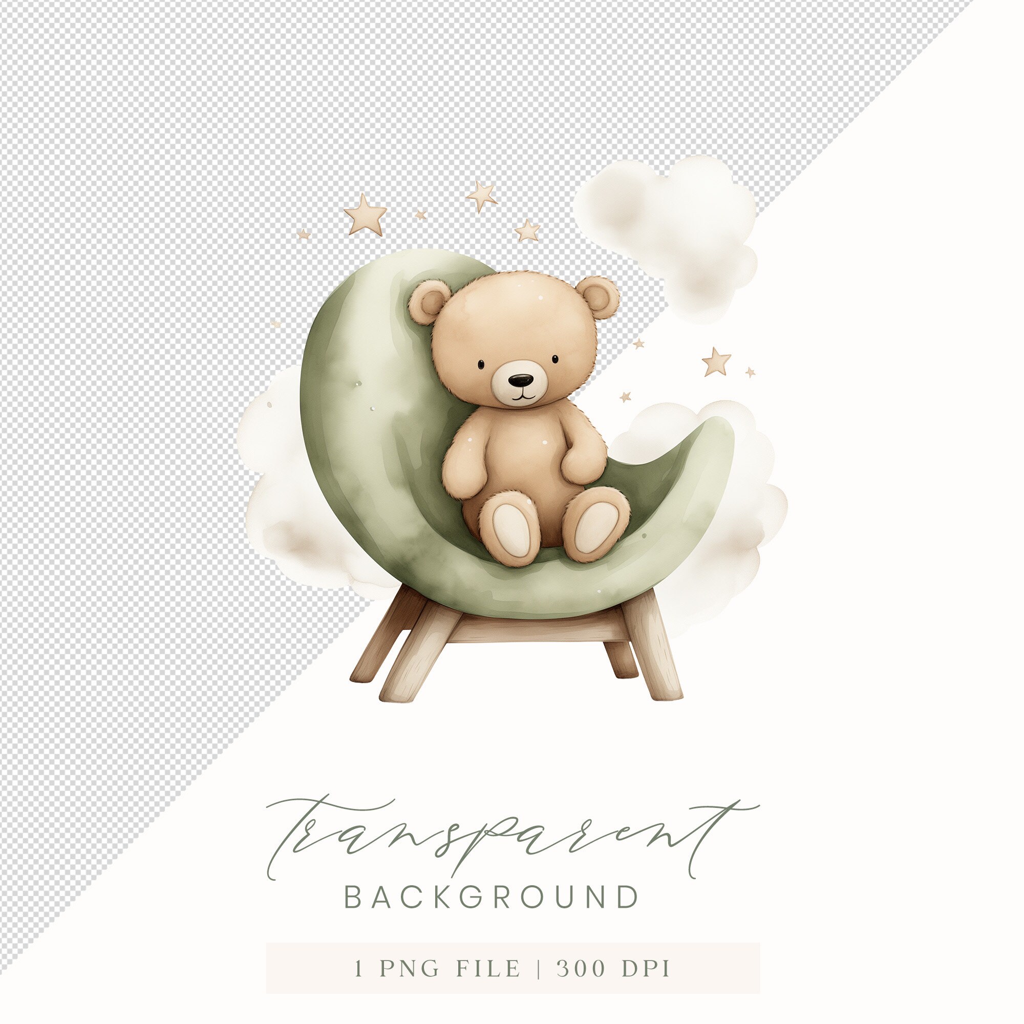 Teddy Bear Clipart, Gender Neutral Baby Shower Clipart, Watercolor ...