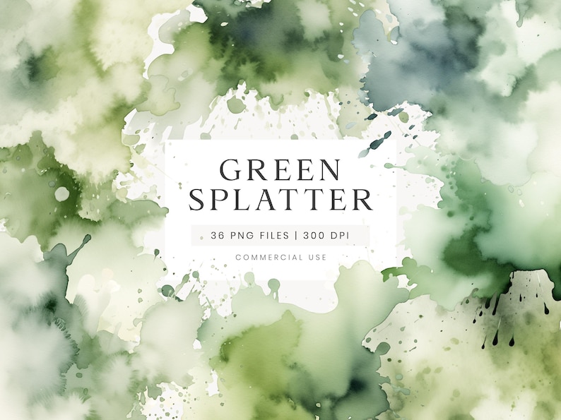 Green Watercolor Splatter Clipart, Abstract Watercolor Shapes, Green ...