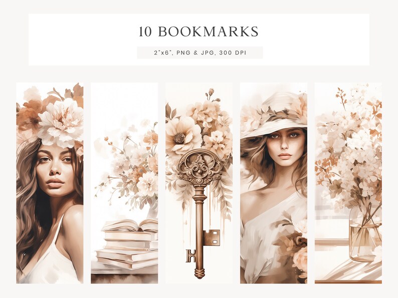Neutral Bookmarks, Printable Bookmarks Set, PNG Bookmark Sublimation ...