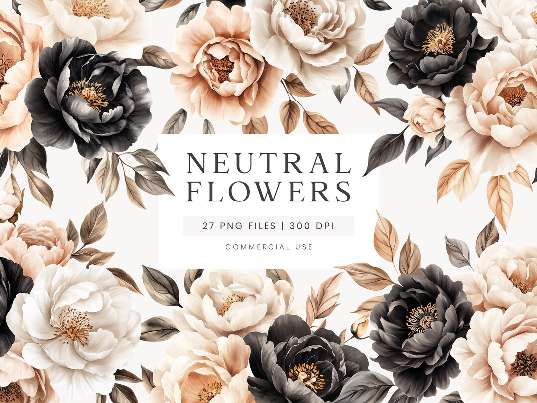 Neutral Flowers Clipart, Beige Watercolor Flowers, Neutral Wedding ...