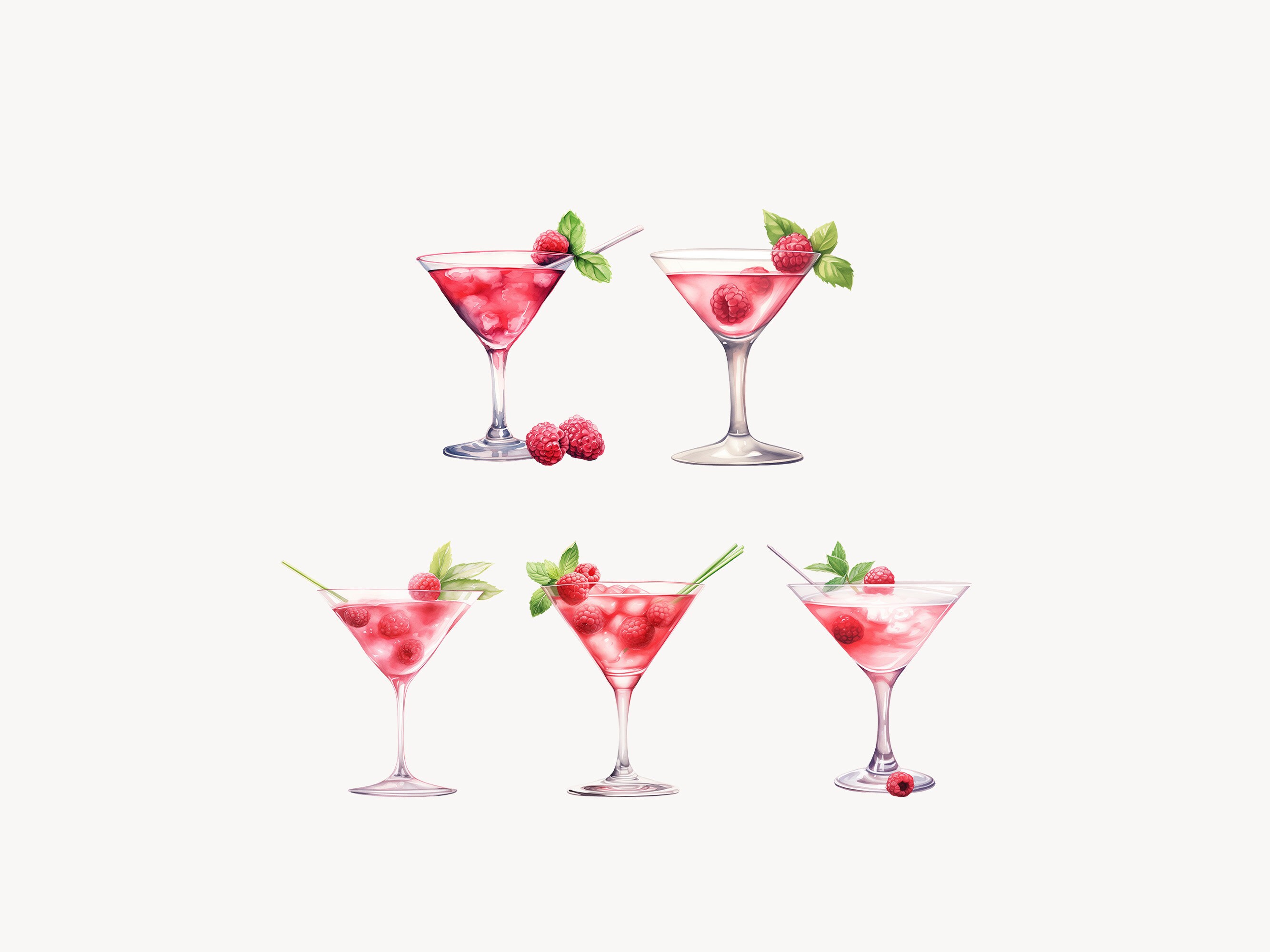 Raspberry Martini Clipart, Summer Cocktail Clipart, Watercolor Martini ...