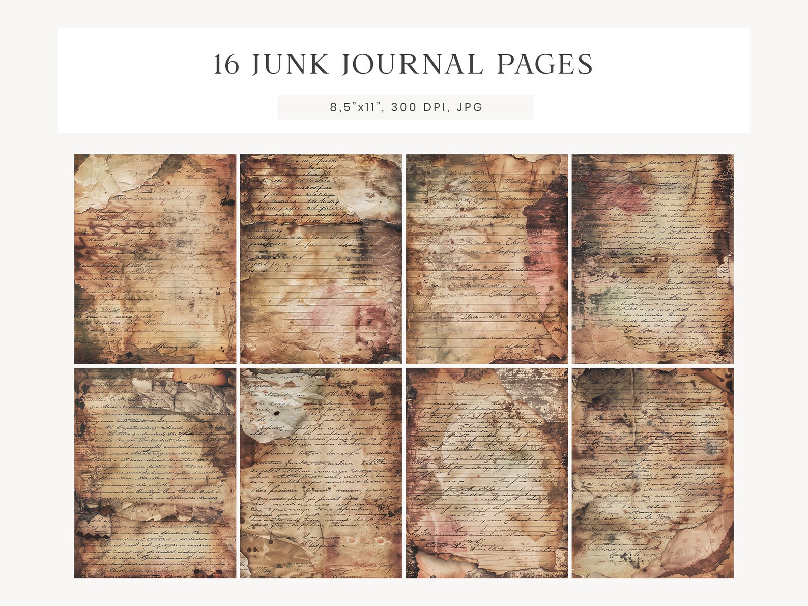 Old Paper Junk Journal Pages, Writing Junk Journal, Text Journal Pages ...