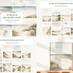 Summer Backgrounds Bundle, Watercolor Beach Backgrounds, Landscape ...