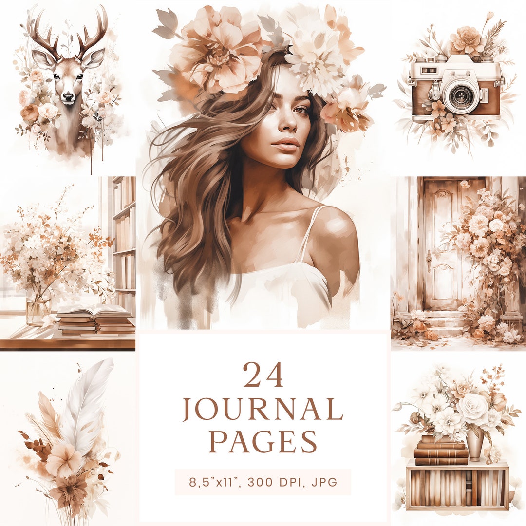 Junk Journal Kit, Junk Journal Pages Beige Watercolor, Beige Journal ...