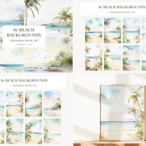 Summer Backgrounds Bundle, Watercolor Beach Backgrounds, Landscape ...