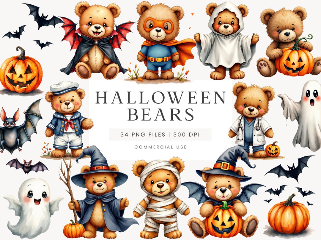 Halloween Teddy Bear Clipart, Spooky Bear Clipart, Clipart for ...