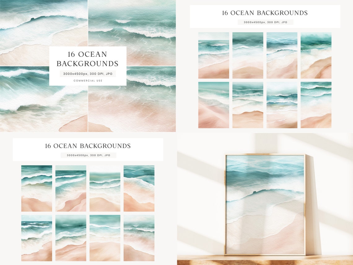 Summer Backgrounds Bundle, Watercolor Beach Backgrounds, Landscape ...