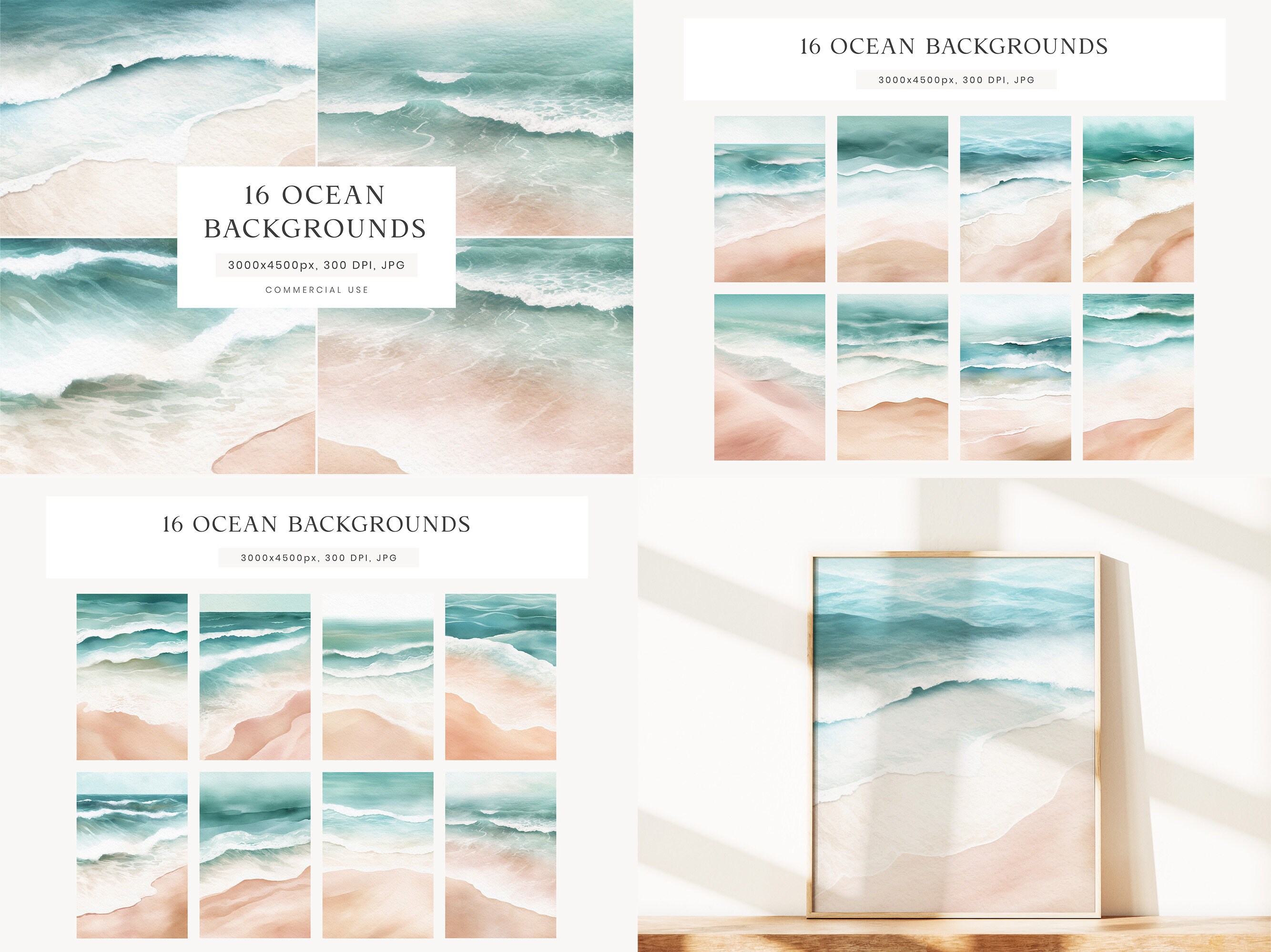Summer Backgrounds Bundle, Watercolor Beach Backgrounds, Landscape ...