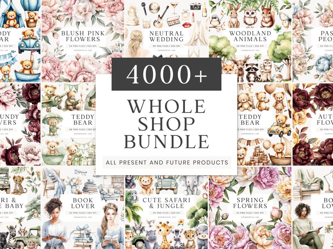 Whole Shop Bundle Commercial Use, Entire Etsy Shop, PNG Watercolor ...