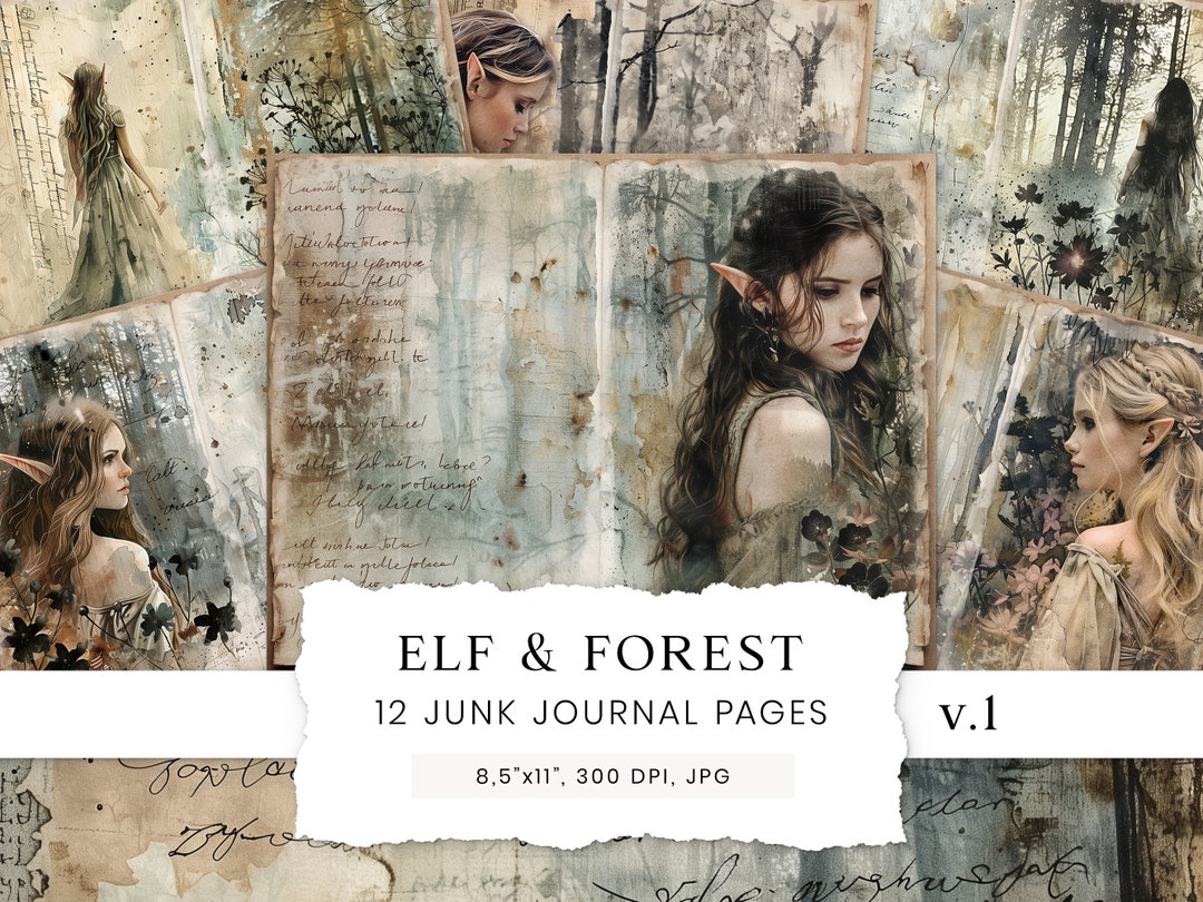 Junk Journal Pages Elf, Fantasy Junk Journal, Watercolor Forest Journal ...