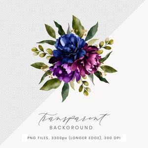 Blue Watercolor Flowers, Purple Floral Cliparts, Wedding Clipart, Blue ...