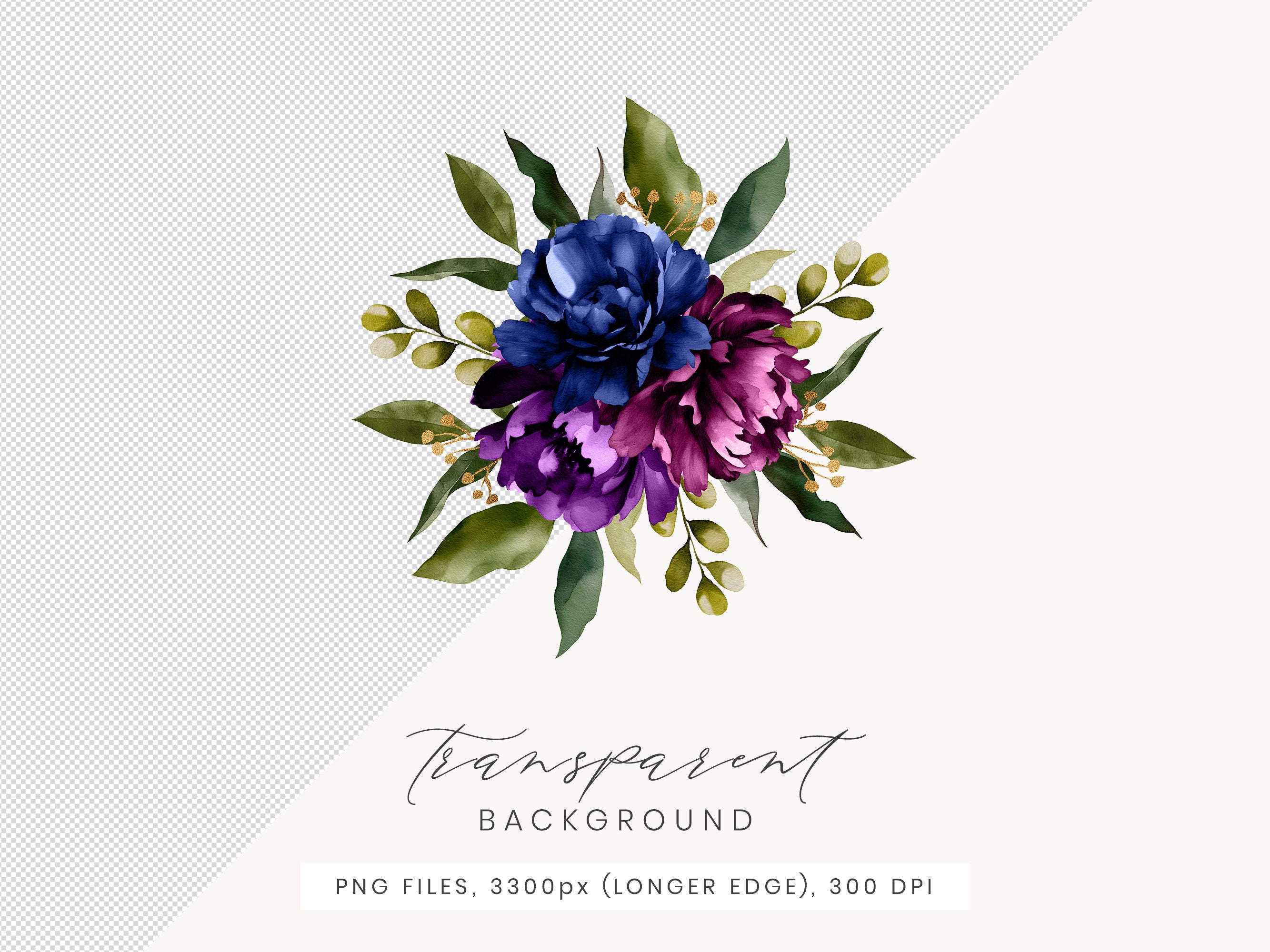 Blue Watercolor Flowers, Purple Floral Cliparts, Wedding Clipart, Blue ...