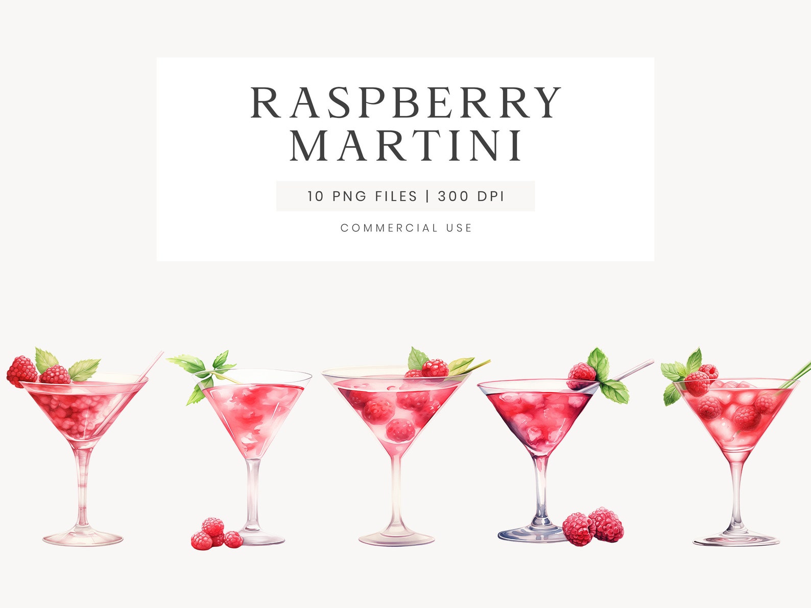 Raspberry Martini Clipart, Summer Cocktail Clipart, Watercolor Martini ...
