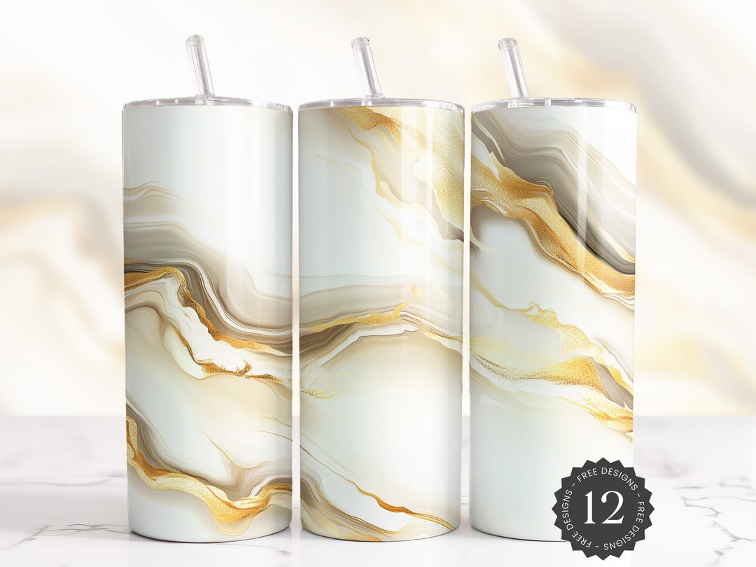 White and Gold Marble Tumbler Wrap, Seamless Tumbler Design, 20oz ...